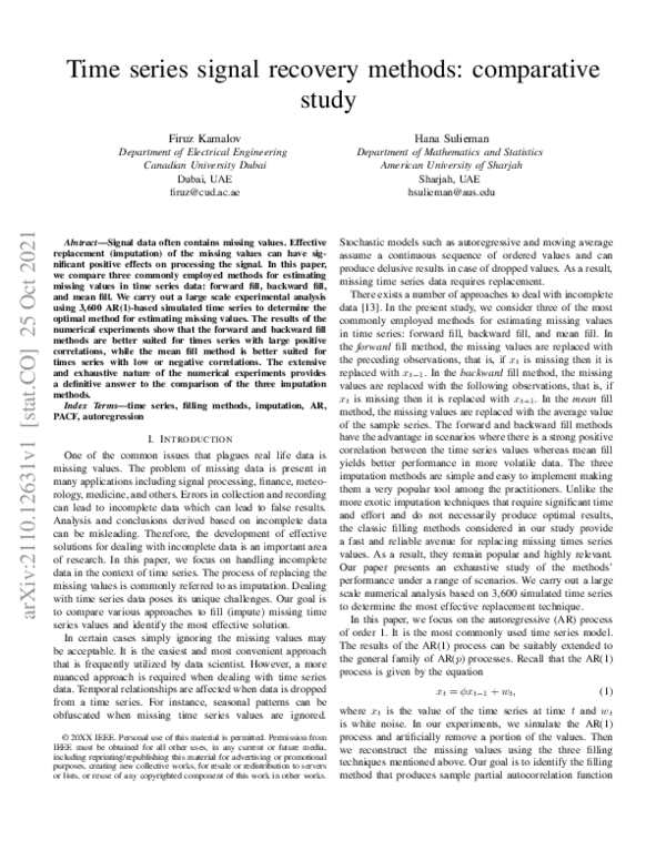 (PDF) Time series signal recovery methods: comparative study
