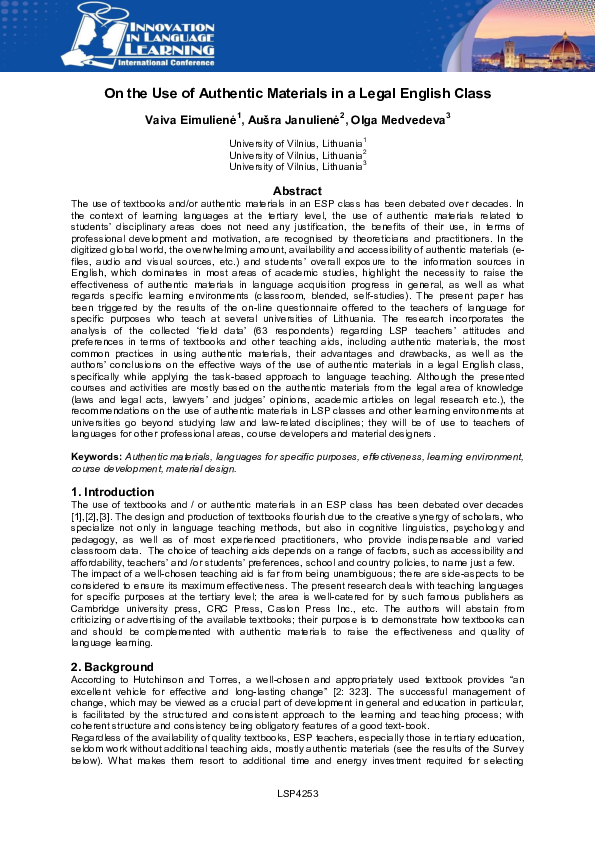 (PDF) On the Use of Authentic Materials in a Legal English Class