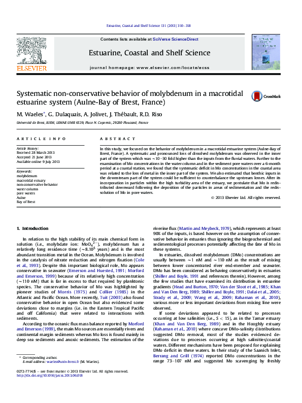 (PDF) Systematic non-conservative behavior of molybdenum in a ...