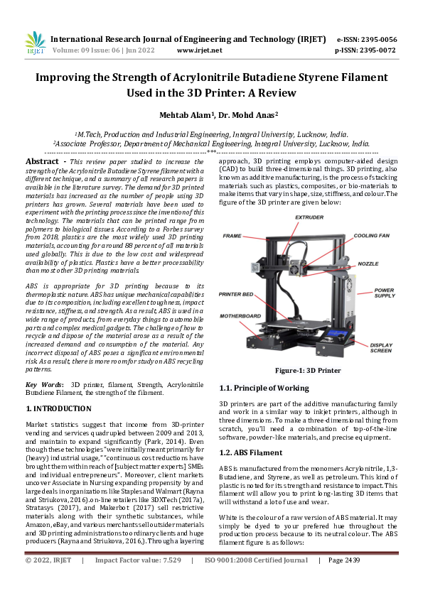 (PDF) Improving the Strength of Acrylonitrile Butadiene Styrene Filament Used in the 3D Printer ...