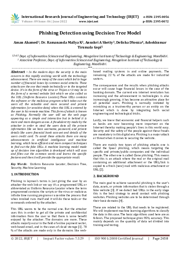 (PDF) Phishing Detection using Decision Tree Model