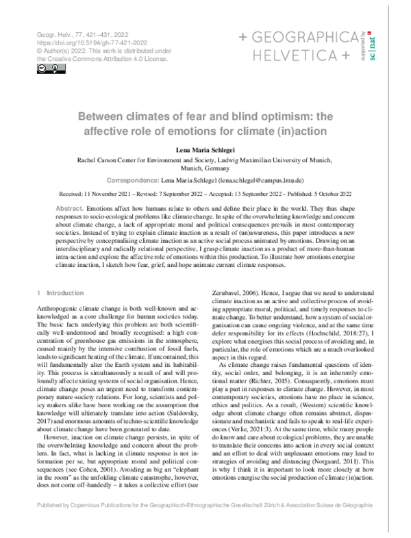(PDF) Between climates of fear and blind optimism: the affective role ...