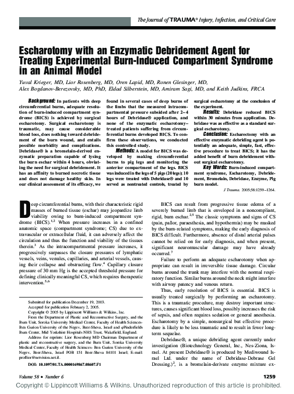 (PDF) Escharotomy Using an Enzymatic Debridement Agent for Treating ...