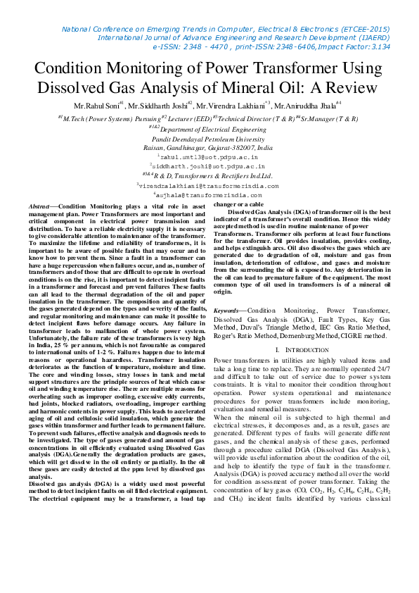 (PDF) Condition Monitoring of Power Transformer Using Dissolved Gas Analysis of Mineral Oil: A ...