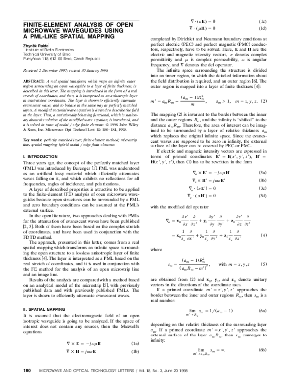 Pdf Finite Element Analysis Of Open Microwave Waveguides Using A Pml Like Spatial Mapping