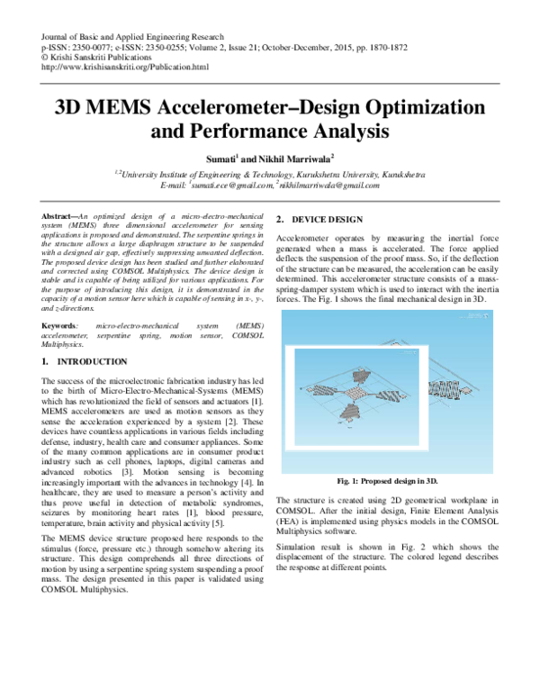 Pdf 3d Mems Accelerometer Design Optimization And Performance Analysis 7313