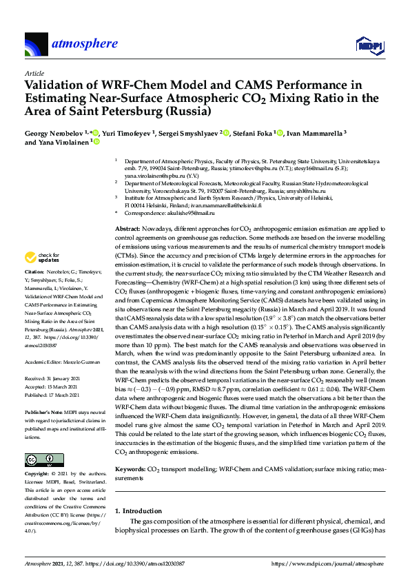 (PDF) Validation of WRF-Chem Model and CAMS Performance in Estimating Near-Surface Atmospheric ...