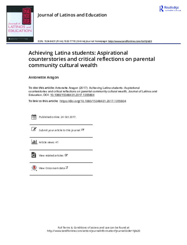 (PDF) Achieving Latina students: Aspirational counterstories and ...