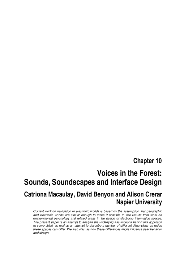 (PDF) Voices In the Forest: Sounds, Soundscapes and Interface Design