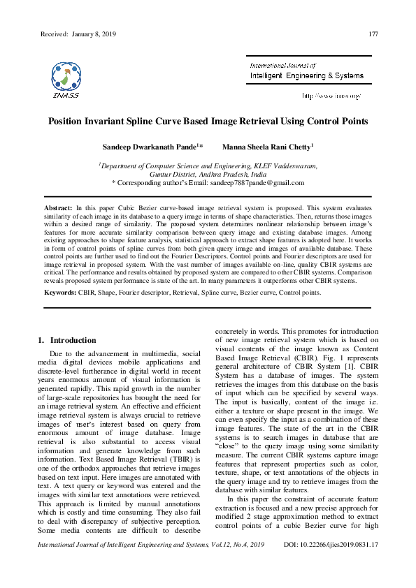 Pdf Position Invariant Spline Curve Based Image Retrieval Using Control Points