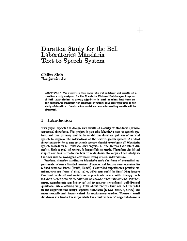 (PDF) Duration Study for the Bell Laboratories Mandarin Text-to-Speech System