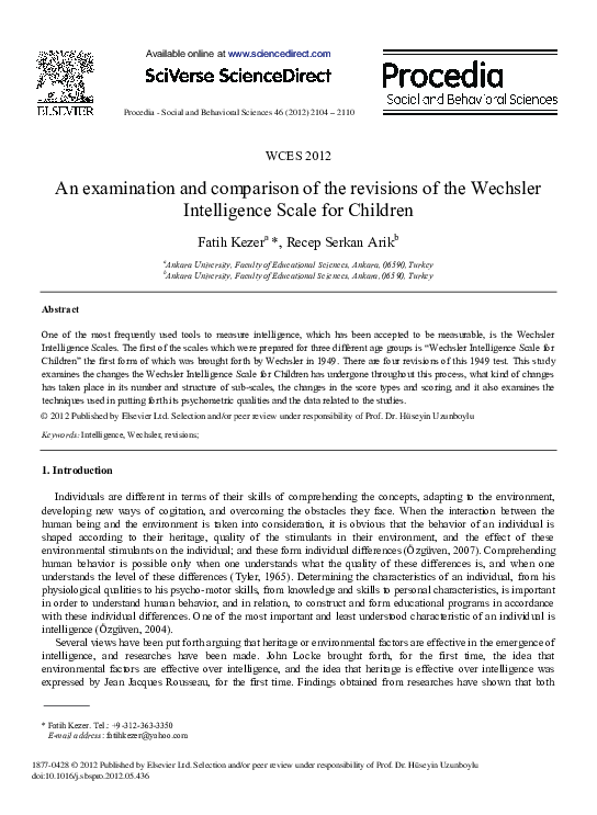 (PDF) An Examination and Comparison of the Revisions of the Wechsler ...