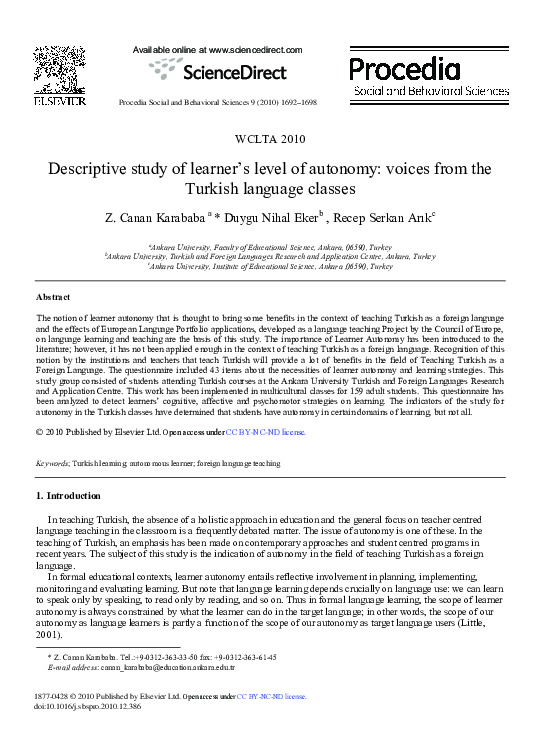 (PDF) Descriptive study of learner's level of autonomy: voices from the ...