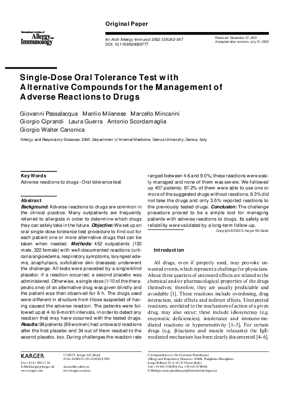 (PDF) Single-Dose Oral Tolerance Test with Alternative Compounds for ...