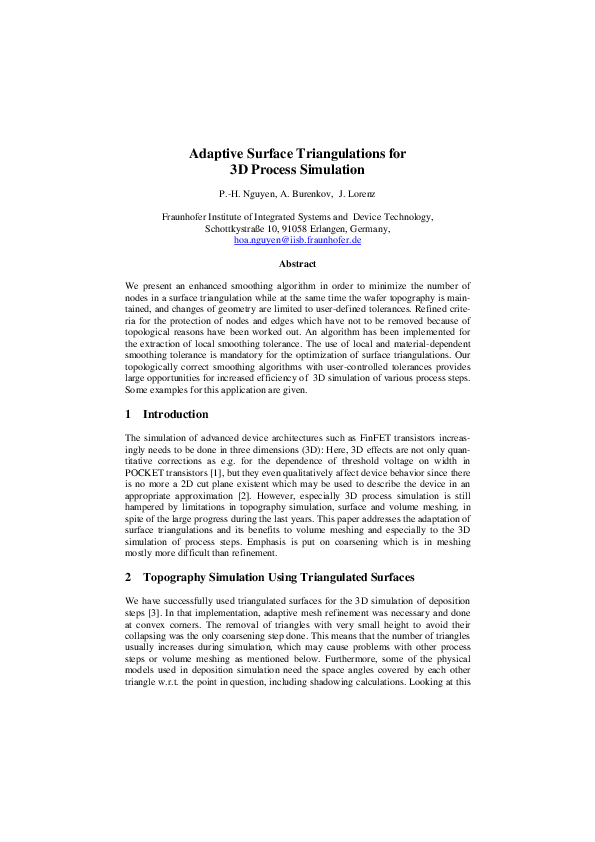 (PDF) Adaptive Surface Triangulations for 3D Process Simulation
