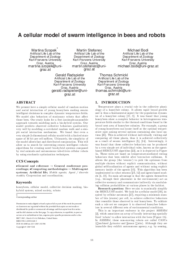 (PDF) A cellular model of swarm intelligence in bees and robots