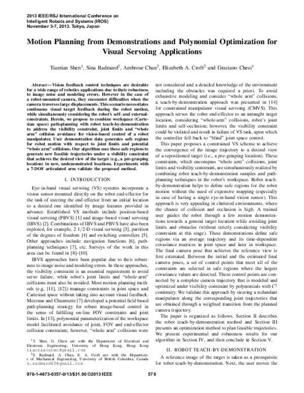 (PDF) Motion planning from demonstrations and polynomial optimization for visual servoing ...