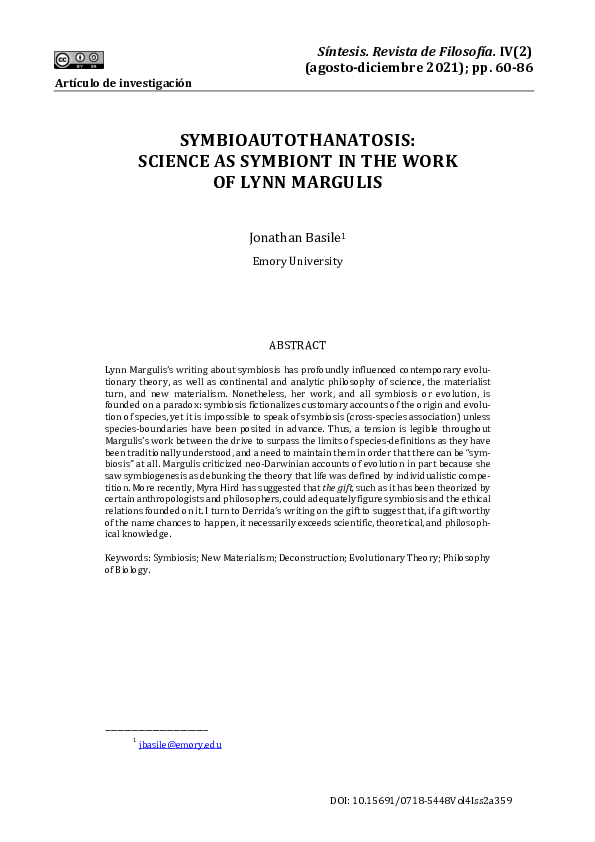 (PDF) Symbioautothanatosis: Science as Symbiont in the Work of Lynn ...