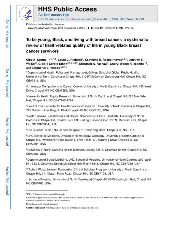 (PDF) To be young, Black, and living with breast cancer: a systematic review of health-related ...