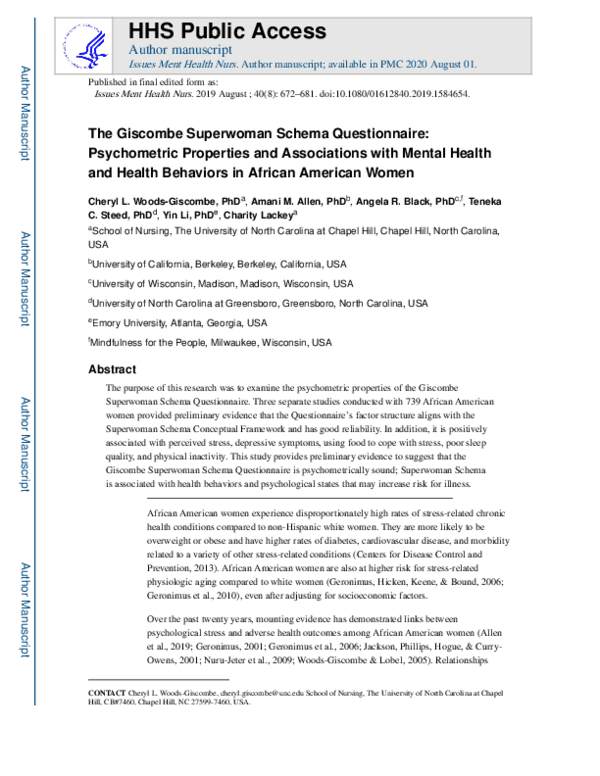 (PDF) The Giscombe Superwoman Schema Questionnaire: Psychometric ...