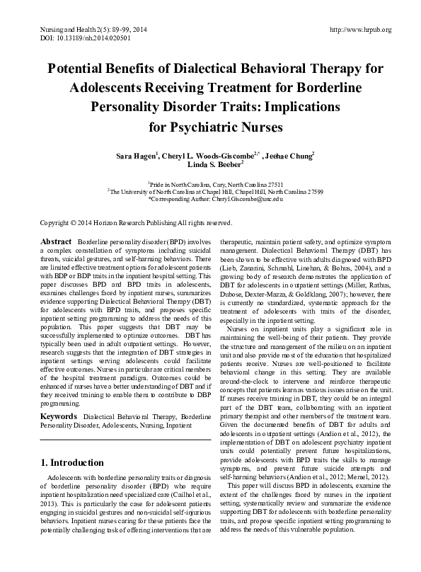 (PDF) Potential Benefits of Dialectical Behavioral Therapy for Adolescents Receiving Treatment ...