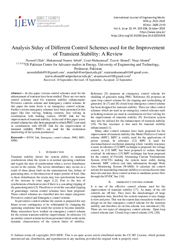 (PDF) Analysis Stduy of Different Control Schemes Used For The Improvement Of Transient ...