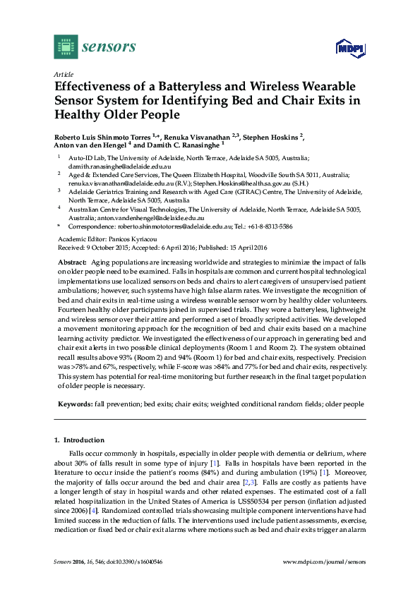 Pdf Effectiveness Of A Batteryless And Wireless Wearable Sensor System For Identifying Bed And