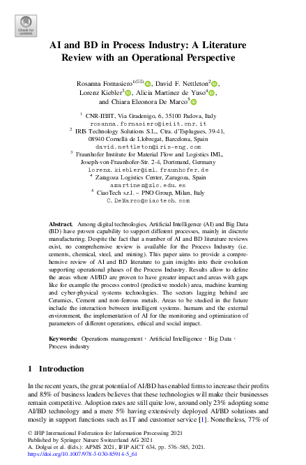 (PDF) AI and BD in Process Industry: A Literature Review with an ...