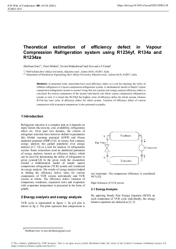 (PDF) Theoretical estimation of efficiency defect in Vapour Compression ...