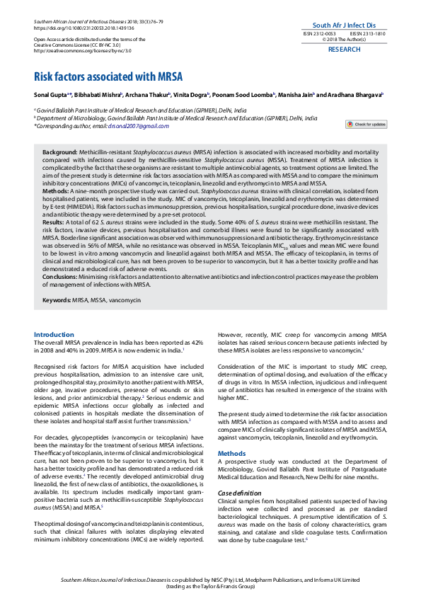 (PDF) Risk factors associated with MRSA