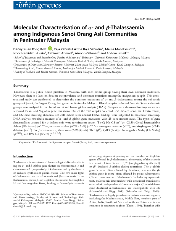 (PDF) Molecular Characterisation of α- and β-Thalassaemia among ...
