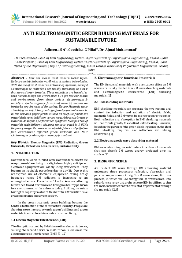 (PDF) ANTI ELECTROMAGNETIC GREEN BUILDING MATERIALS FOR SUSTAINABLE FUTURE