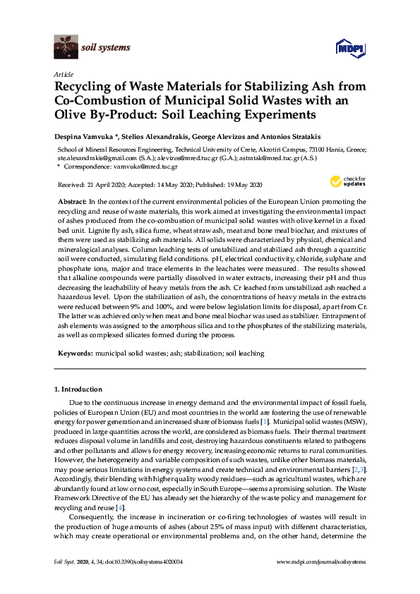 (PDF) Recycling of Waste Materials for Stabilizing Ash from Co ...