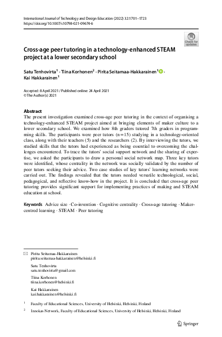(PDF) Cross-age peer tutoring in a technology-enhanced STEAM project at ...