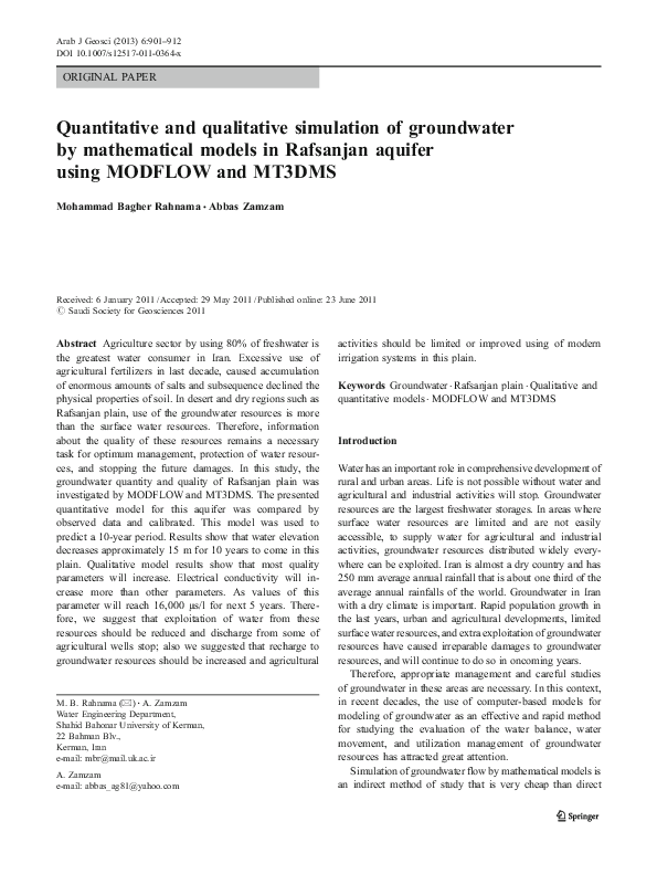 (PDF) Quantitative and qualitative simulation of groundwater by mathematical models in Rafsanjan ...