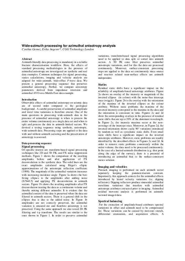 (PDF) Wide‐azimuth processing for azimuthal anisotropy analysis | Erika Angerer - Academia.edu