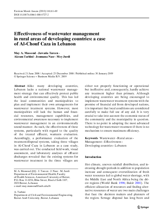 (PDF) Effectiveness of wastewater management in rural areas of ...
