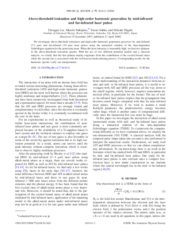 (PDF) Above-threshold ionization and high-order harmonic generation by mid-infrared and far ...