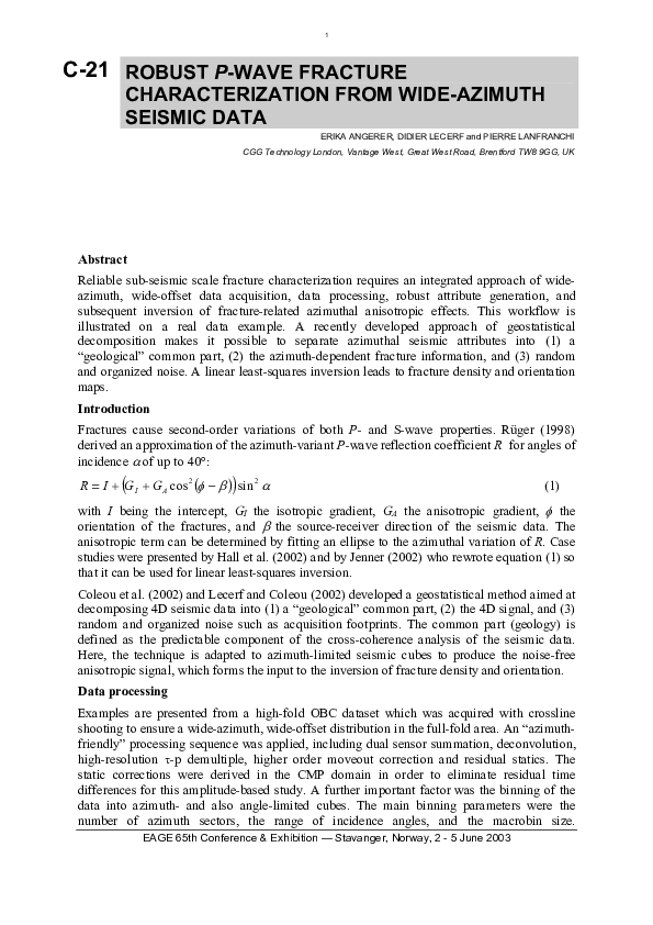 (PDF) Robust P-Wave Fracture Characterization from Wide-Azimuth Seismic Data