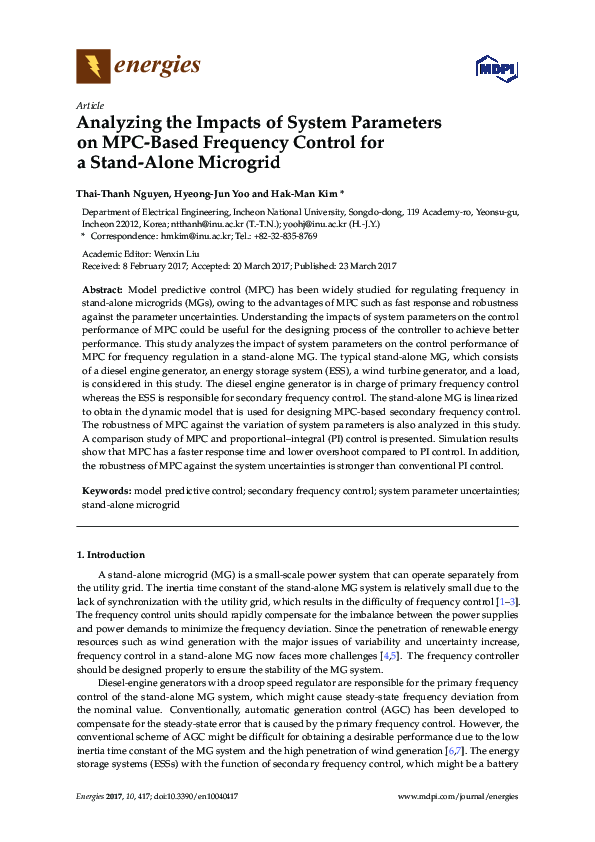 (PDF) Analyzing the Impacts of System Parameters on MPC-Based Frequency Control for a Stand ...