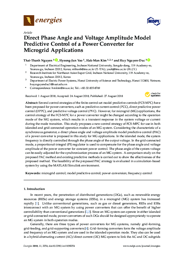 (PDF) Direct Phase Angle and Voltage Amplitude Model Predictive Control of a Power Converter for ...