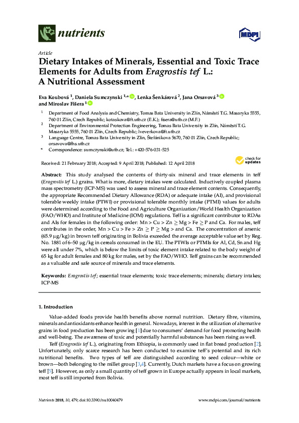 (PDF) Dietary Intakes of Minerals, Essential and Toxic Trace Elements for Adults from Eragrostis ...