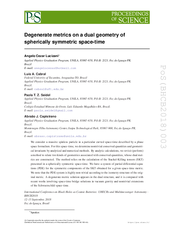 Pdf Degenerate Metrics On A Dual Geometry Of Spherically Symmetric