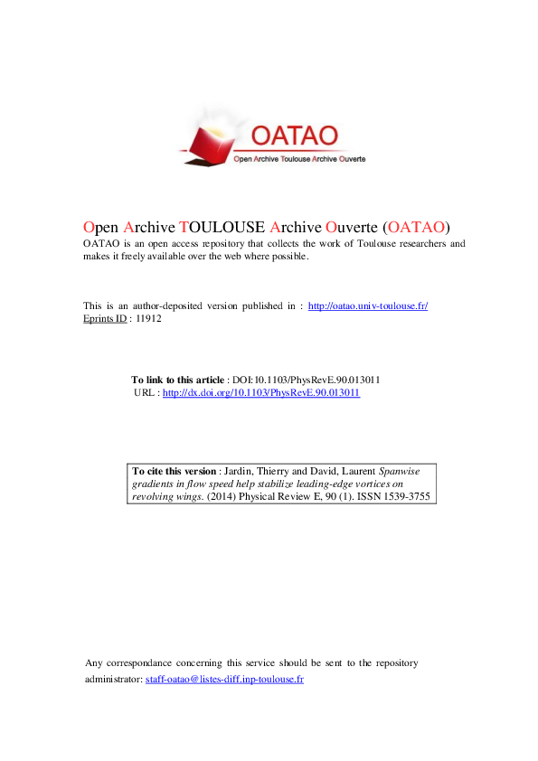 (PDF) Spanwise gradients in flow speed help stabilize leading-edge ...