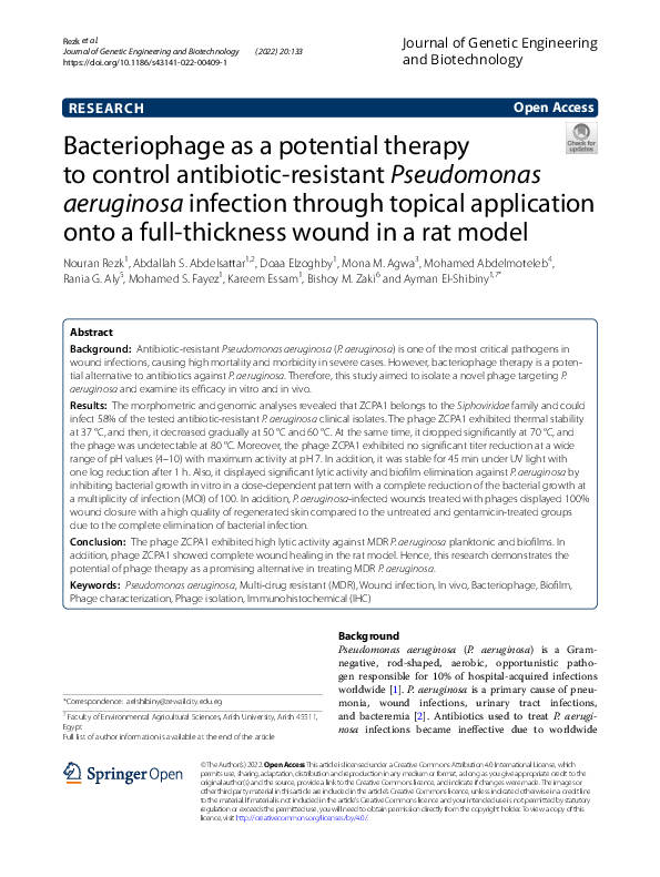 (PDF) Bacteriophage as a potential therapy to control antibiotic-resistant Pseudomonas ...
