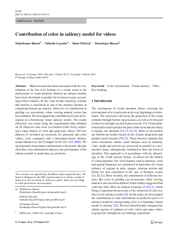 (PDF) Contribution of color in saliency model for videos