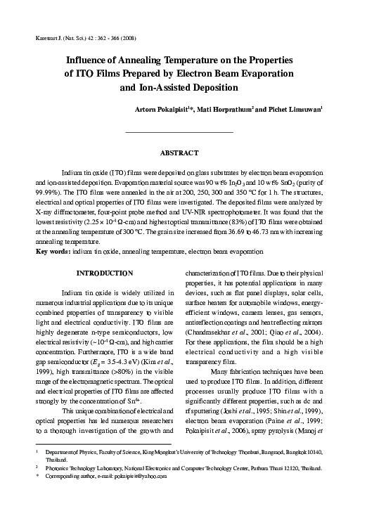 (PDF) Influence of Annealing Temperature on the Properties of Nanostructure ITO Thin Films ...