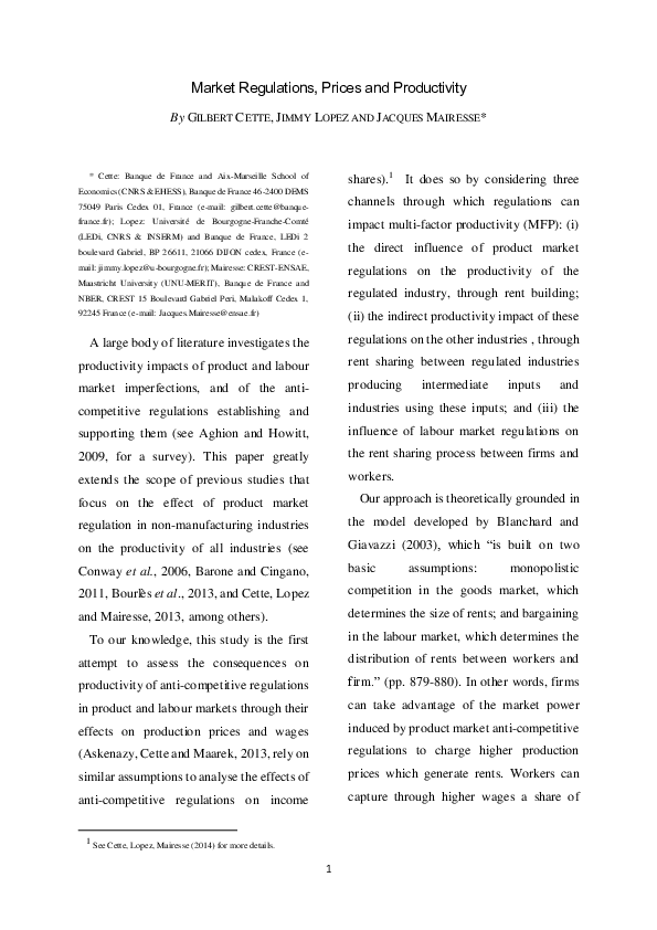 (PDF) Market Regulations, Prices, and Productivity