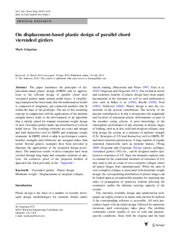 (PDF) On displacement-based plastic design of parallel chord vierendeel ...