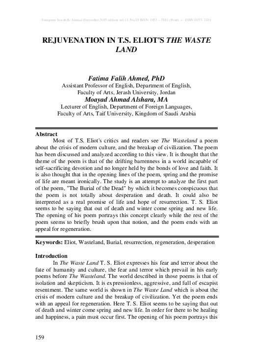 (PDF) Rejuvenation in T.S. Eliot's the Waste Land